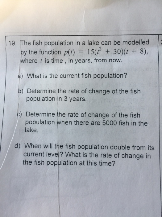 Solved 19. The fish population in a lake can be modelled | Chegg.com