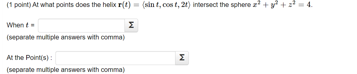 Solved (1 point) At what points does the helix | Chegg.com