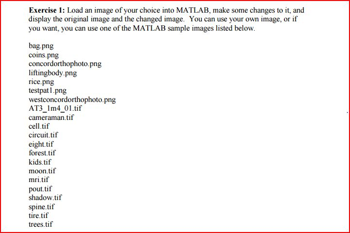 Solved Exercise 1: Load an image of your choice into MATLAB, | Chegg.com
