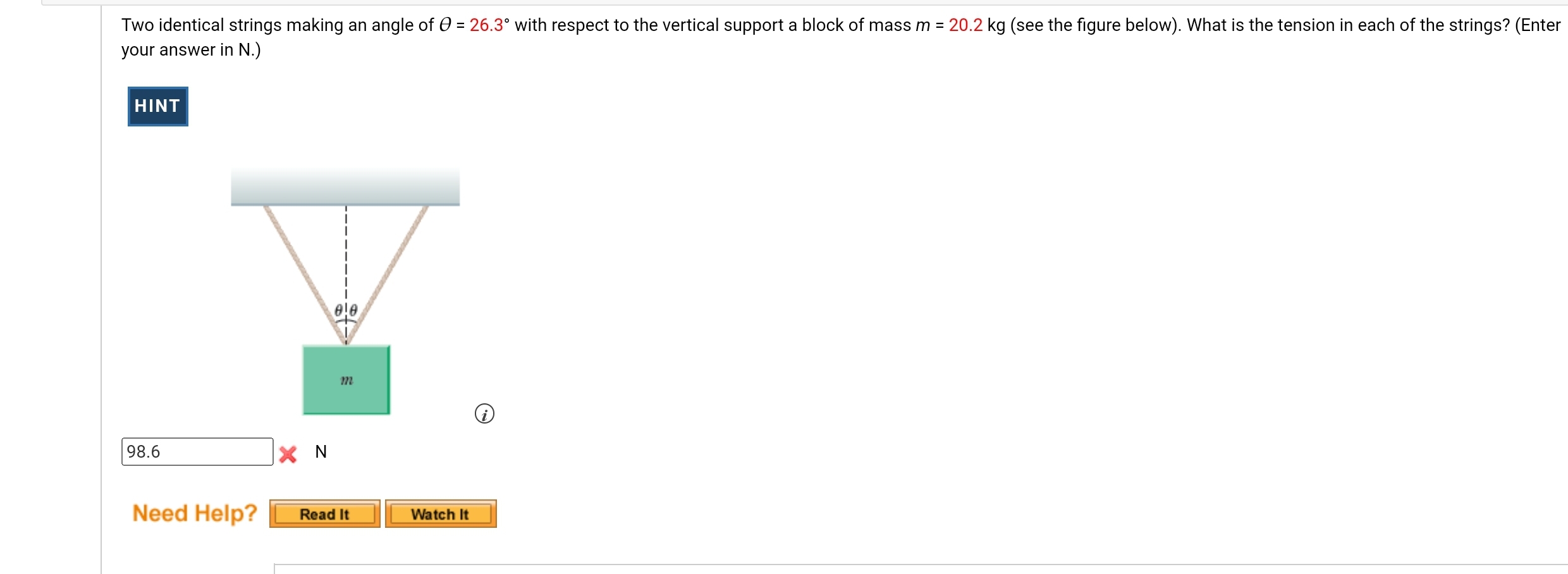 Solved Two identical strings making an angle of θ=26.3° | Chegg.com