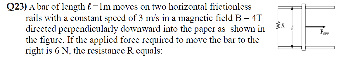 Solved Q23) A bar of length l =lm moves on two horizontal | Chegg.com