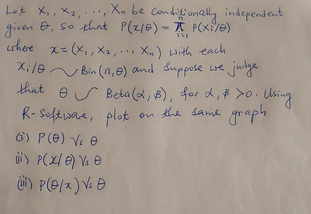 Solved Let x1,x2,…,Xn be conditionally independent given θ, | Chegg.com