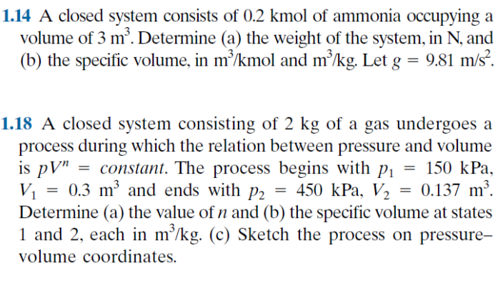 Solved 1.14 A closed system consists of 0.2kmol of ammonia | Chegg.com