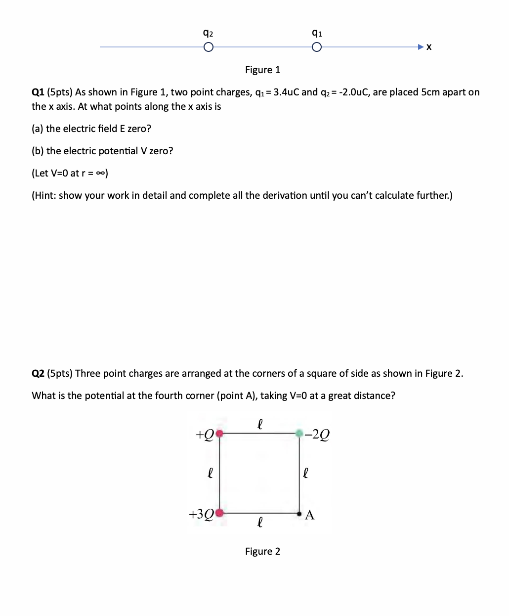 Solved Q1 (5pts) As shown in Figure 1, two point charges, | Chegg.com
