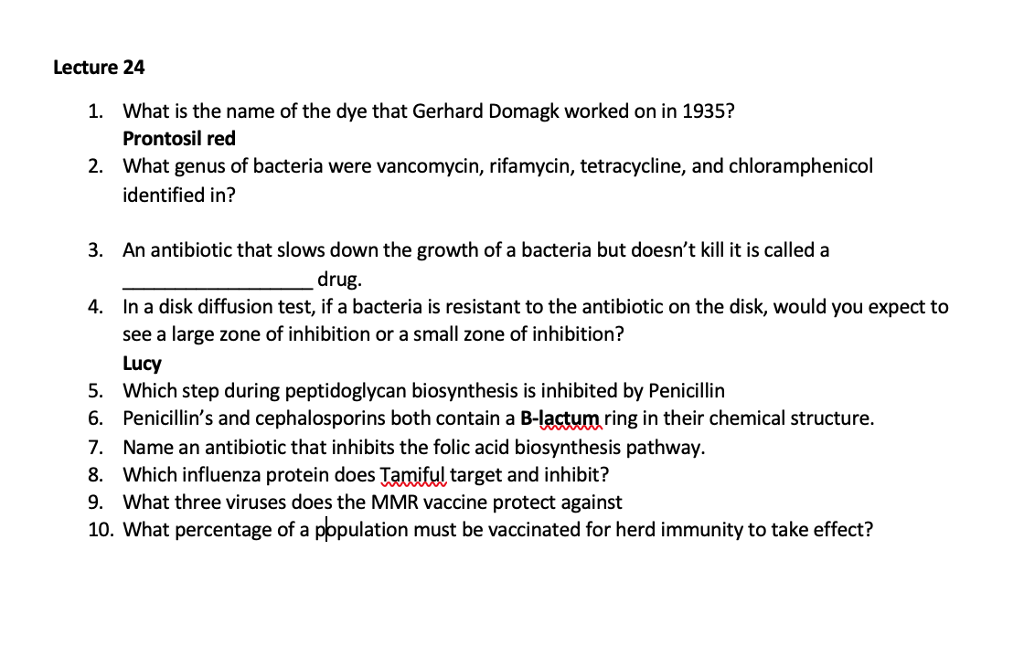 Solved Lecture 24 What is the name of the dye that Gerhard | Chegg.com