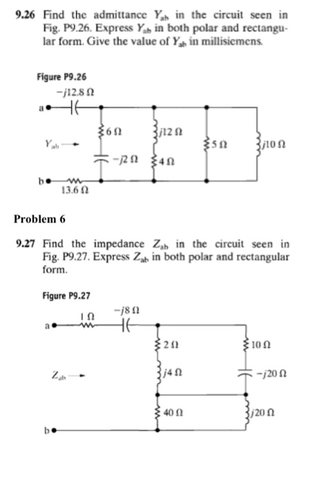 Solved 9.26 Find the admittance Y in the circuit seen in | Chegg.com