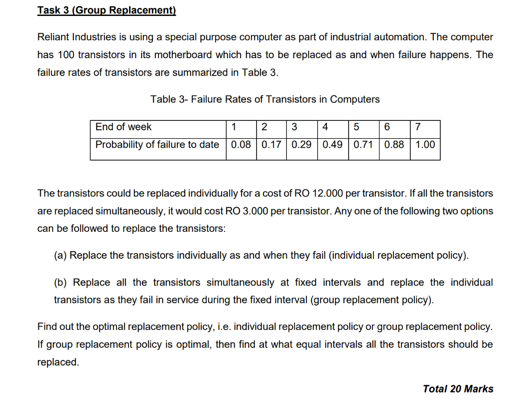 Solved Task 3 (Group Replacement) Reliant Industries is | Chegg.com
