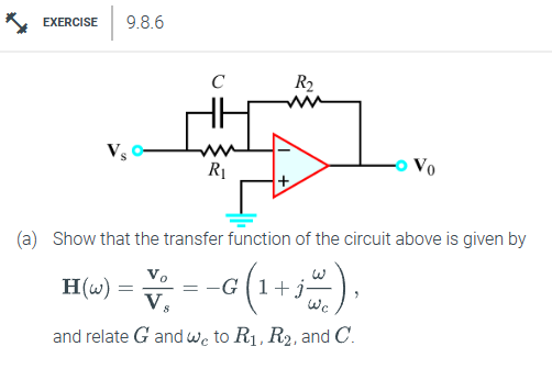 Solved (a) Show that the transfer function of the circuit | Chegg.com
