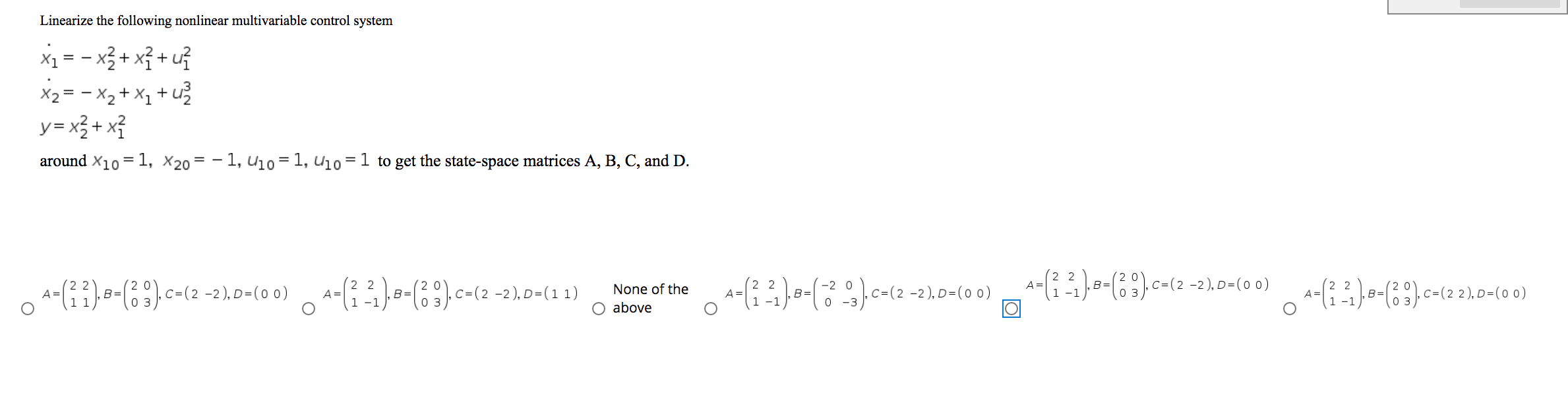 Solved Linearize the following nonlinear multivariable | Chegg.com