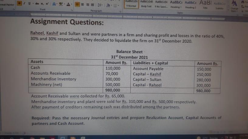 Solved Raheel , Kashif and Sultan and were partners in a | Chegg.com