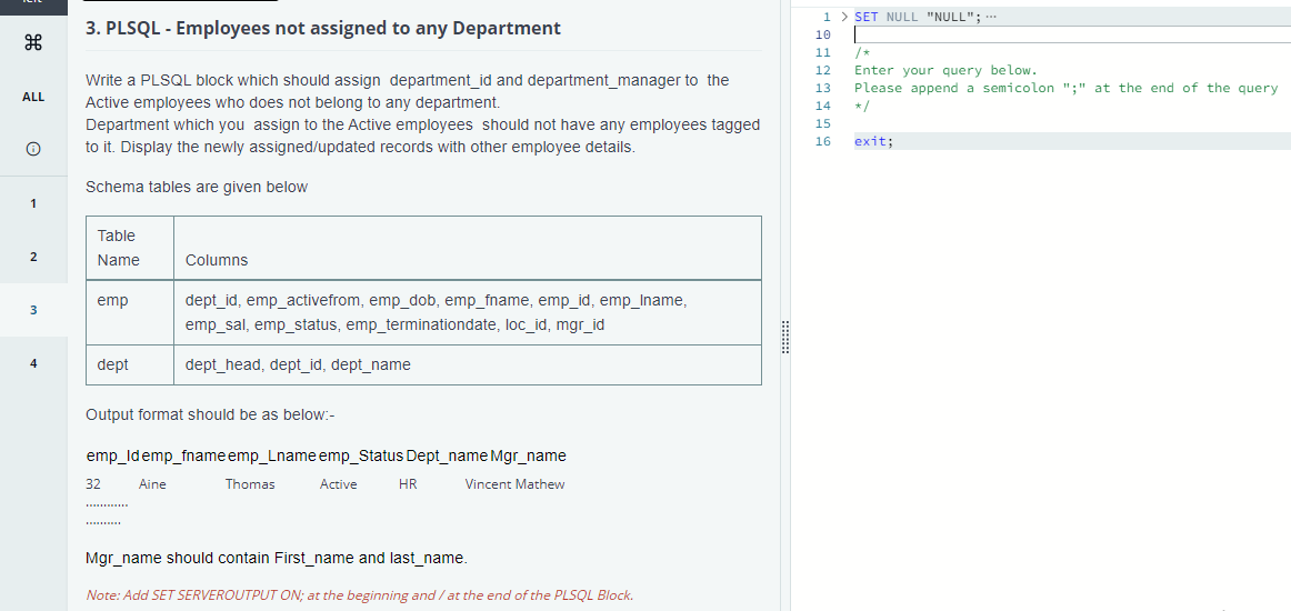 Solved 3. PLSQL - Employees not assigned to any Department 1 | Chegg.com