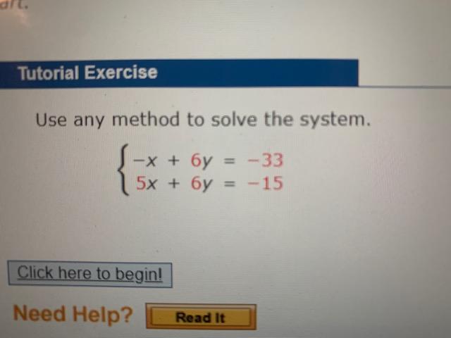Solved Tutorial Exercise Use any method to solve the system. | Chegg.com Solved Tutorial Exercise Use any method to solve the system. | Chegg.com