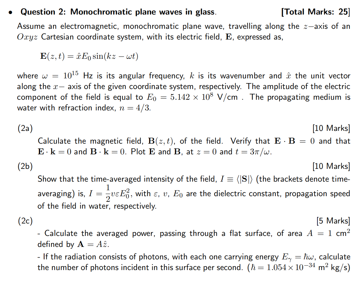 Solved • Question 2: Monochromatic plane waves in glass. | Chegg.com