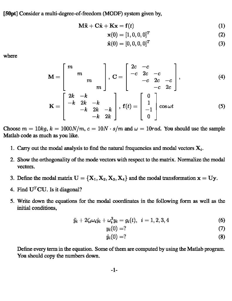 [50pt] Consider a multi-degree-of-freedom (MODF) | Chegg.com