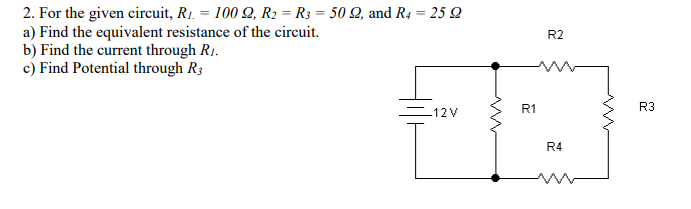 Solved For the given circuit, R1. = 100 Ω, R2 = R3 = 50 Ω, | Chegg.com
