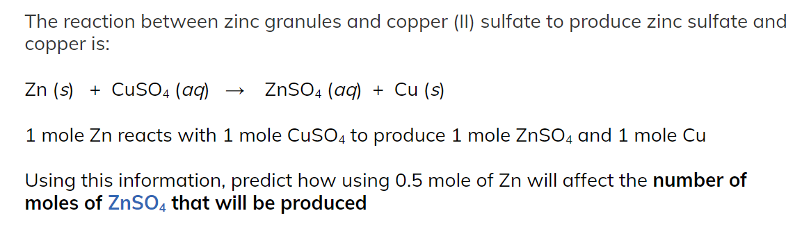 Solved The reaction between zinc granules and copper (II) | Chegg.com