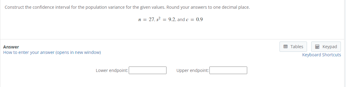 Solved n=27,s2=9.2, and c=0.9 Answer How to enter your | Chegg.com