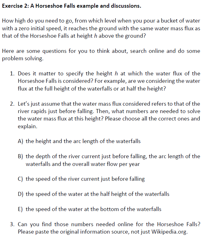 Solved Exercise 2: A Horseshoe Falls example and | Chegg.com