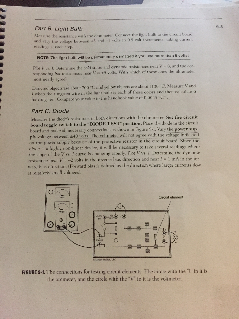 Solved 9-3 Part B. Light Bulb Measure the resistance with | Chegg.com