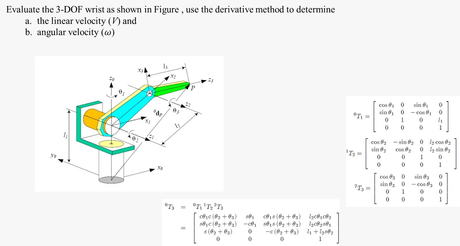 Evaluate the 3−DOF wrist as shown in Figure, use the | Chegg.com