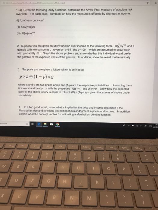 Solved 1.(a) Given the following utility functions, | Chegg.com