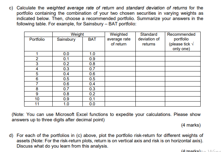 C Calculate The Weighted Average Rate Of Return And Chegg