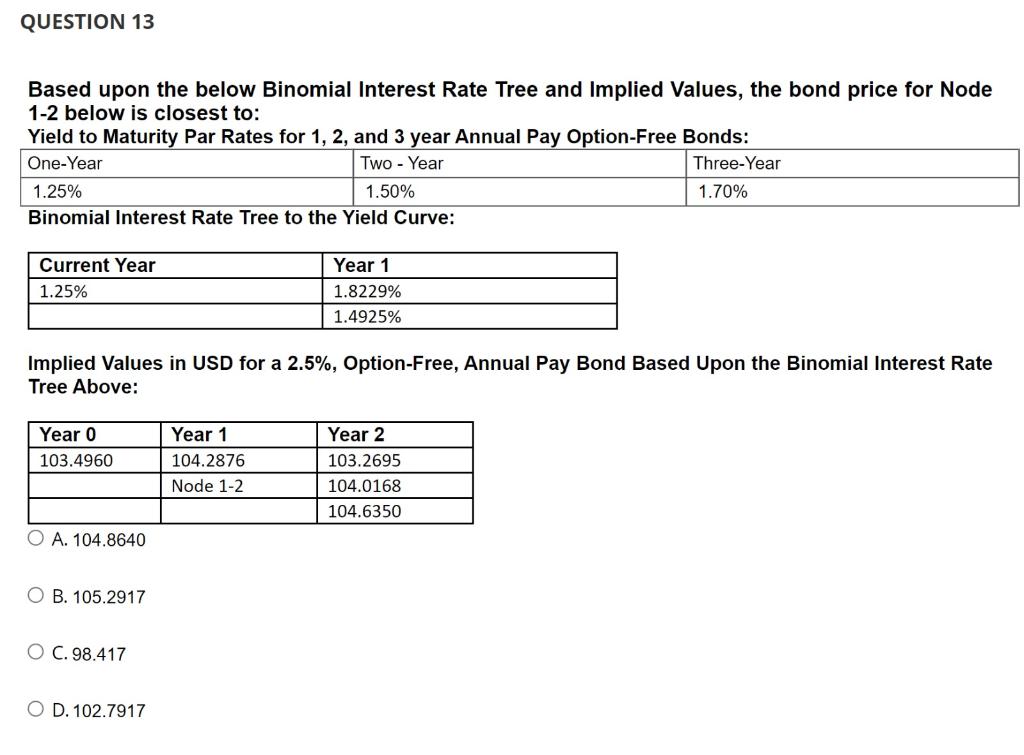 Solved Based upon the below Binomial Interest Rate Tree and | Chegg.com