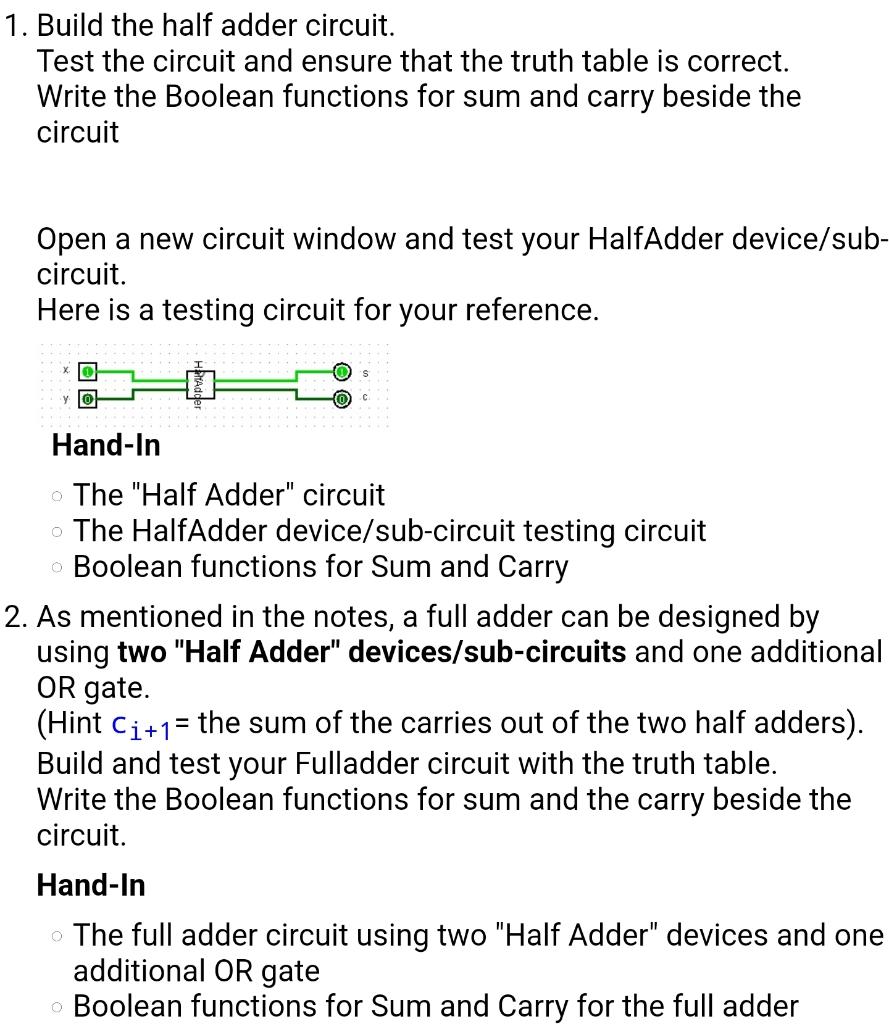 Solved Build the half adder circuit. Test the circuit and | Chegg.com