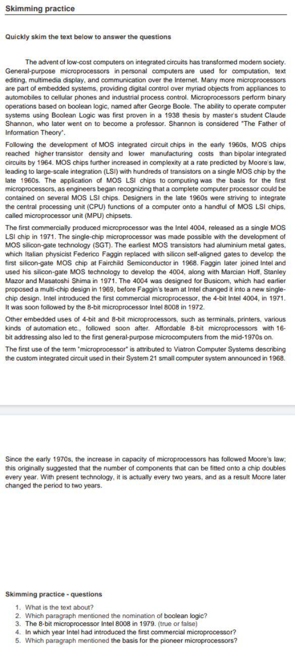 Solved Skimming practice Quickly skim the text below to | Chegg.com