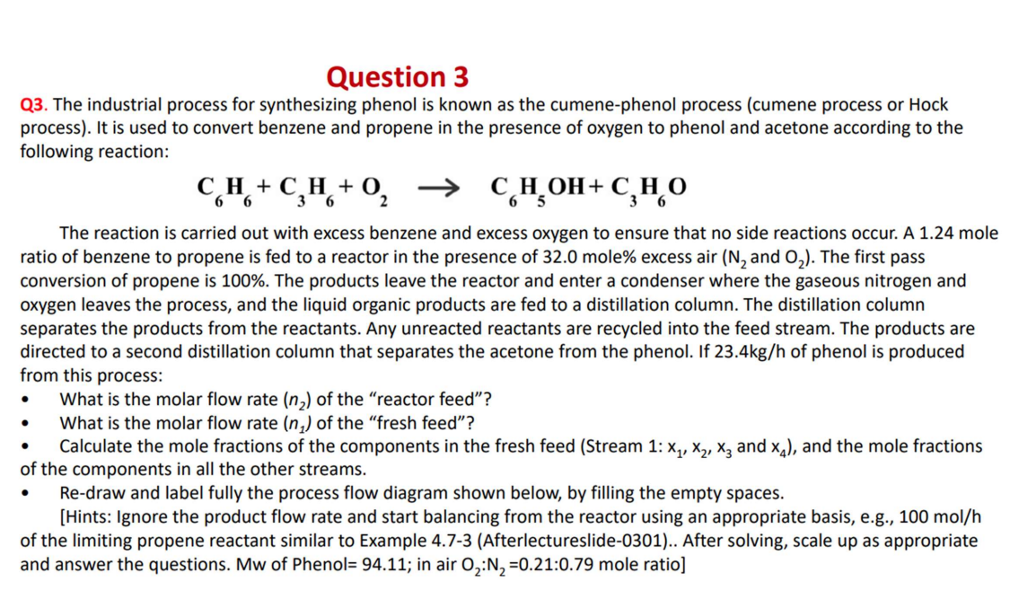Solved Q3 Process Flow Diagram X X12= mol/hr mol CoHe/mol | Chegg.com
