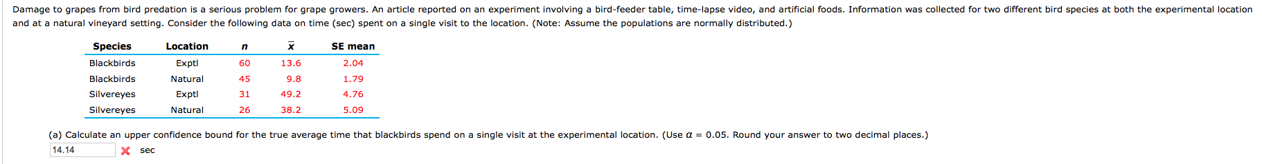 Solved Damage to grapes from bird predation is a serious | Chegg.com