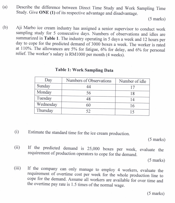 Solved (a) Describe the difference between Direct Time Study | Chegg.com