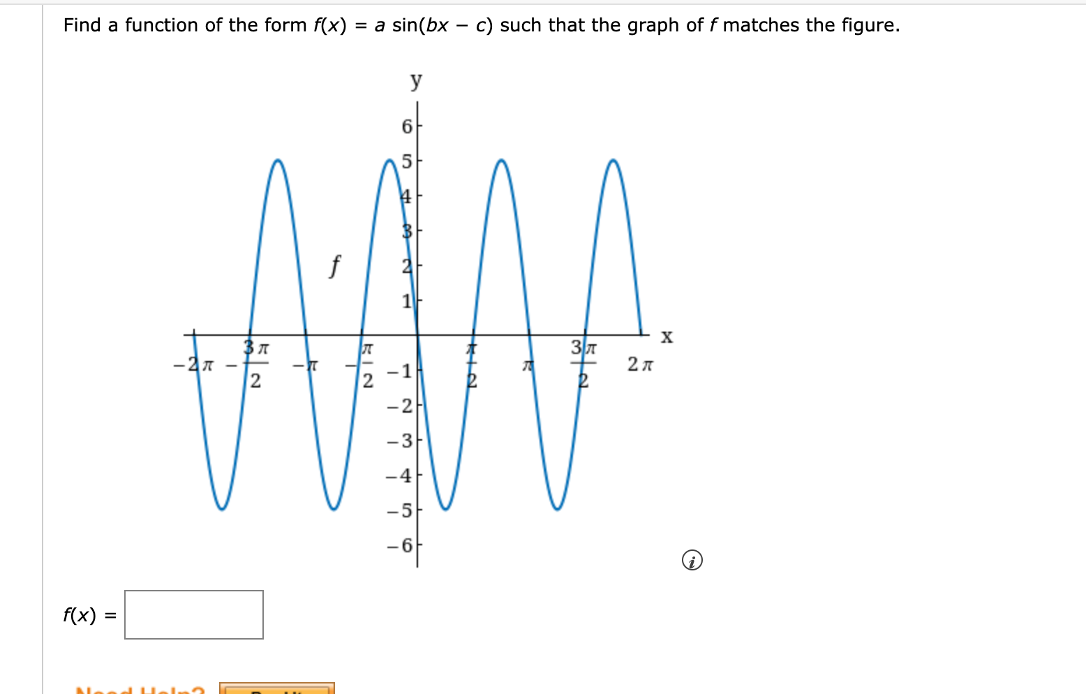 Solved Find a function of the form f(x) = a sin(bx - c) such | Chegg.com