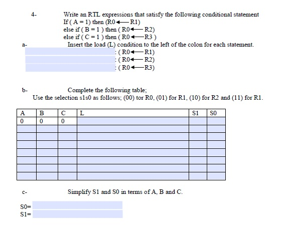 Solved Write an RTL expressions that satisfy the following | Chegg.com