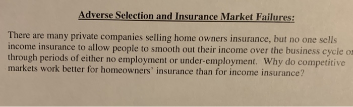 Solved Adverse Selection and Insurance Market Failures: | Chegg.com