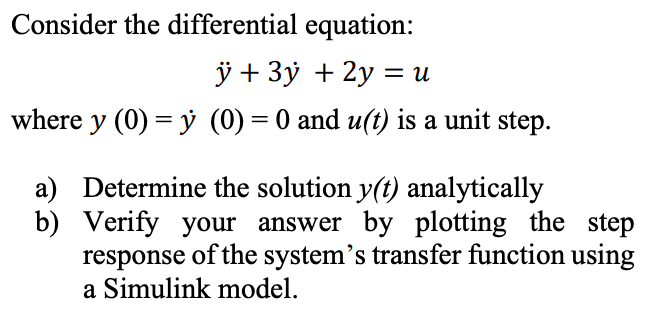 Solved Consider the differential equation: y¨+3y˙+2y=u where | Chegg.com