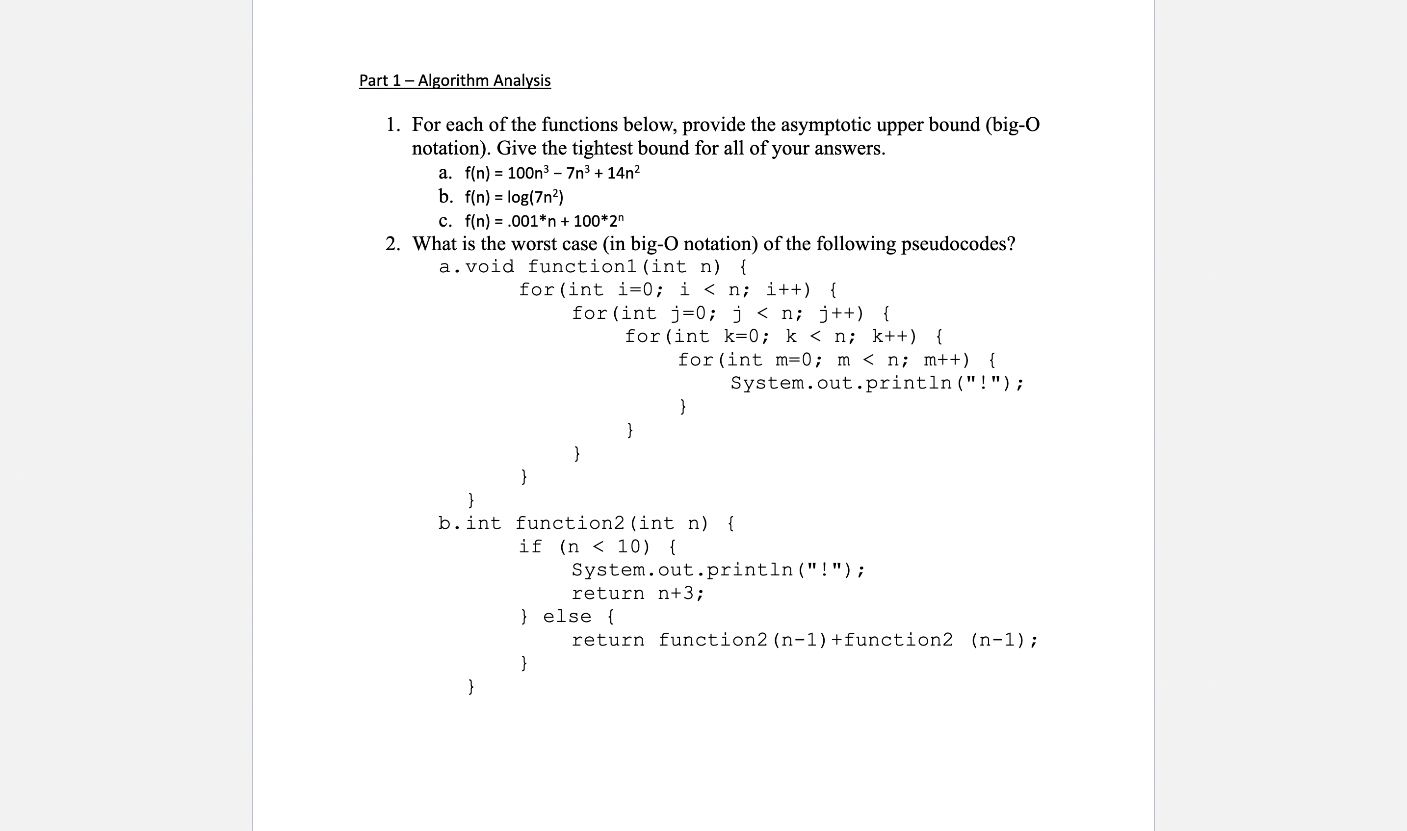 Solved 1. For each of the functions below, provide the | Chegg.com