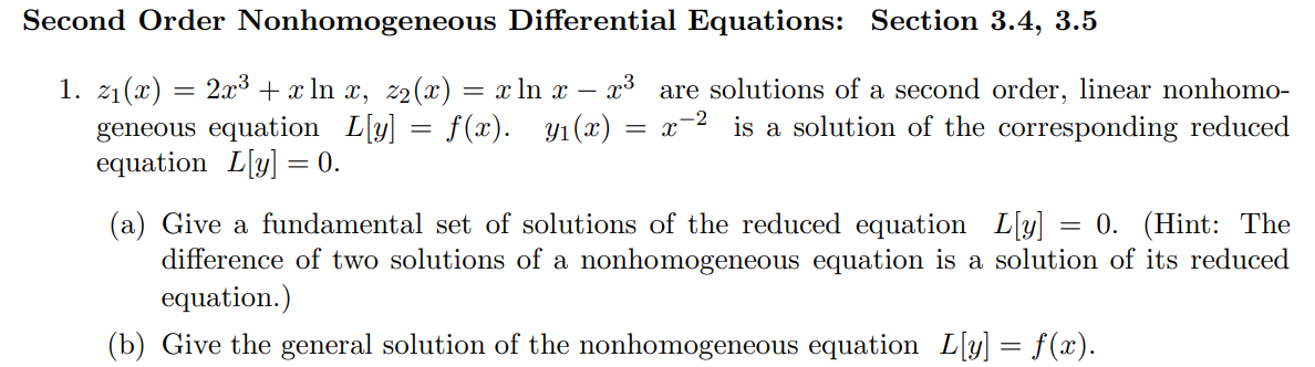 Solved Jecond Order Nonhomogeneous Differential Equations: | Chegg.com