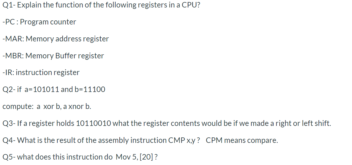 Solved Q1- Explain the function of the following registers | Chegg.com