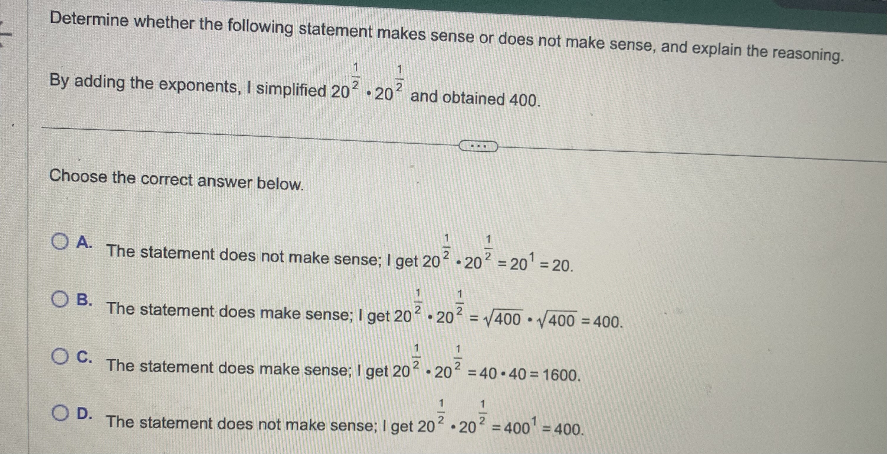 Solved Determine whether the following statement makes sense | Chegg.com