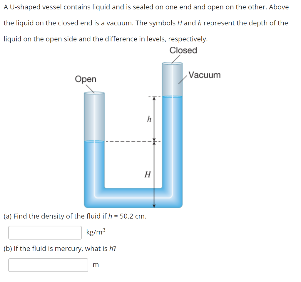 Solved A U-shaped vessel contains liquid and is sealed on | Chegg.com
