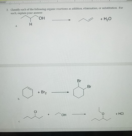 Solved 2. Classify each of the following organic reactions | Chegg.com