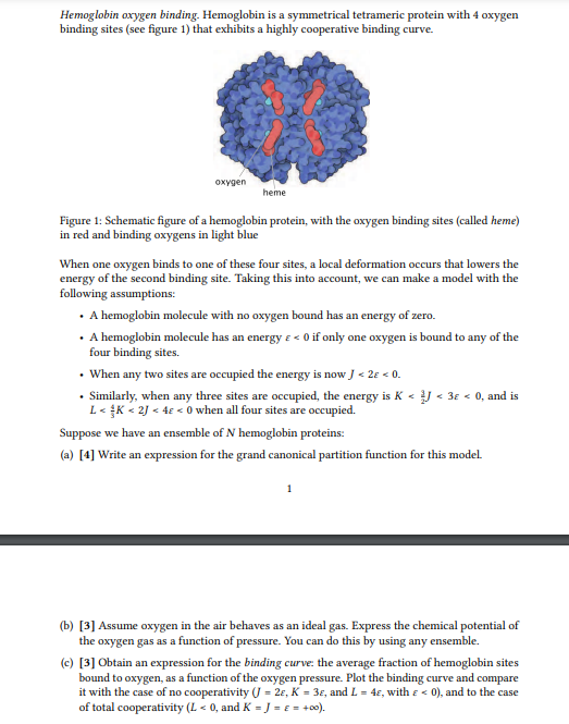 Solved Hemoglobin oxygen binding. Hemoglobin is a | Chegg.com