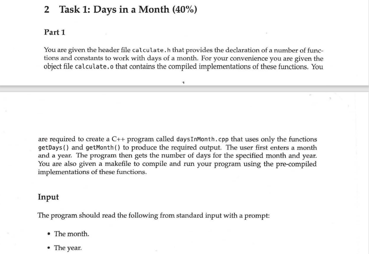 Solved 2 Task 1: Days in a Month (40%) Part 1 You are given | Chegg.com