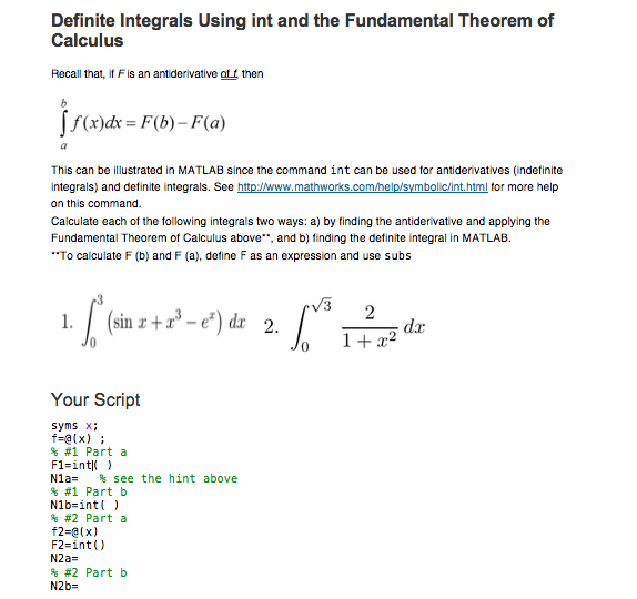 Solved Definite Integrals Using int and the Fundamental | Chegg.com
