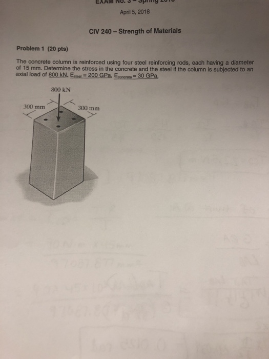 Solved April 5, 2018 CIV 240-Strength of Materials Problem 1 | Chegg.com