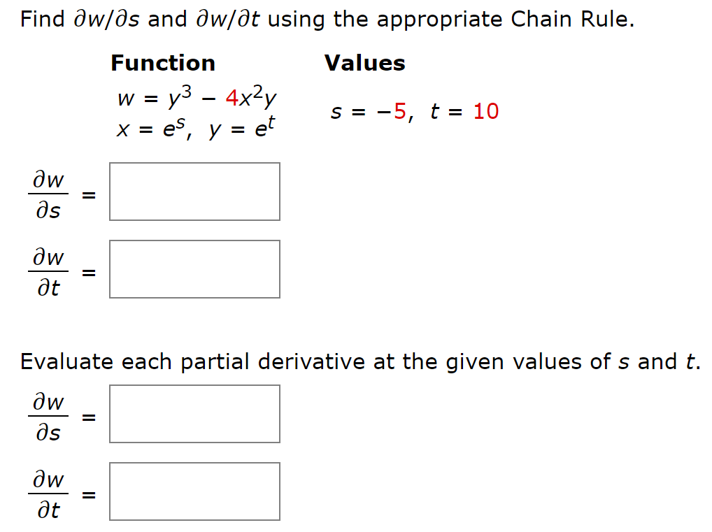 Solved Find dw/ds and aw/dt using the appropriate Chain | Chegg.com