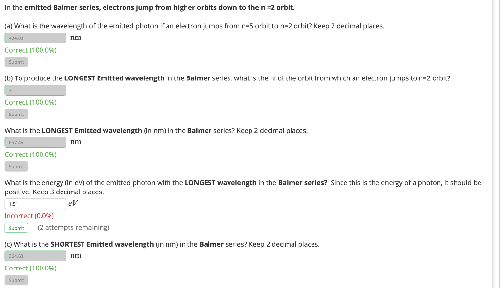 Solved In the emitted Balmer series, electrons jump from | Chegg.com