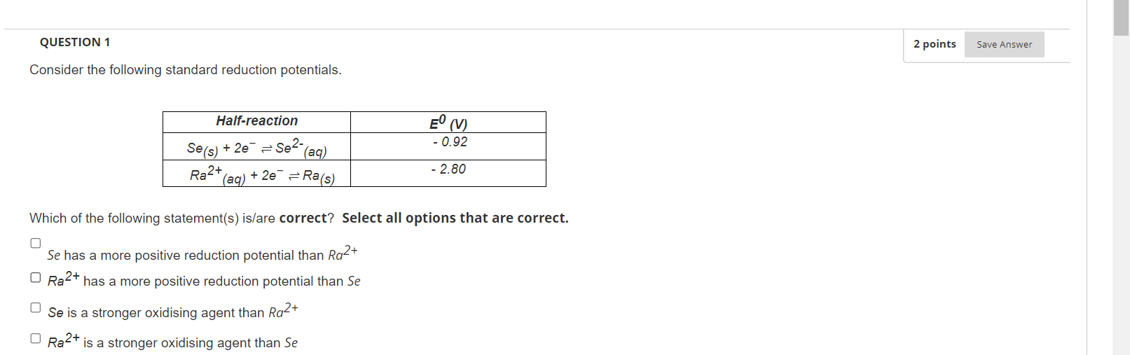 Solved Consider the following standard reduction potentials. | Chegg.com