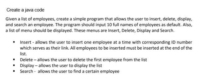 Solved Create a java code Given a list of employees, create | Chegg.com